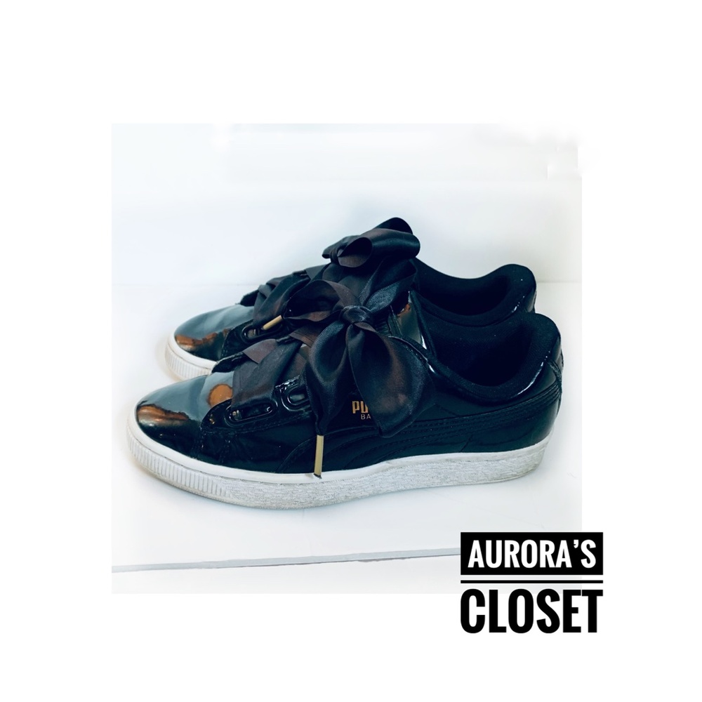 Puma 6 Black Patent Leather Sneakers Vikky Ribbon - Gem
